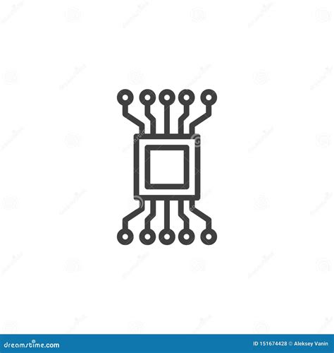 Computer Circuit Chip Line Icon Stock Vector Illustration Of Engineering Motherboard