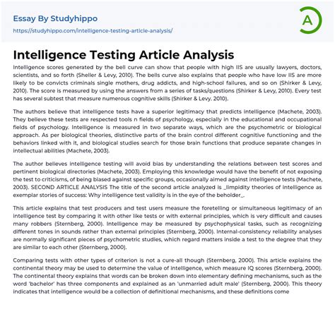 Intelligence Testing Article Analysis Essay Example