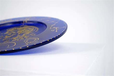 Triomphale Molten Glass Plate By Salvador Dali Blue And Gold Made In