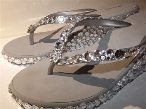Rhinestone Bling Silver Flip Flop Wedges Sandals By Evrhinestones