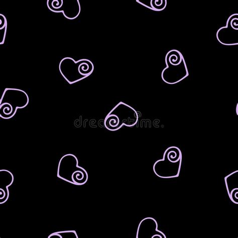 Hand Drawn Seamless Patterns With Hearts In Doodle Style Stock