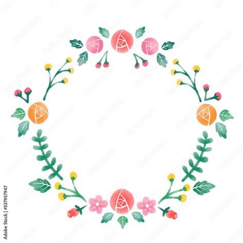 수채화 원형 꽃 리스 테두리 일러스트 이미지 Ilustração Do Stock Adobe Stock