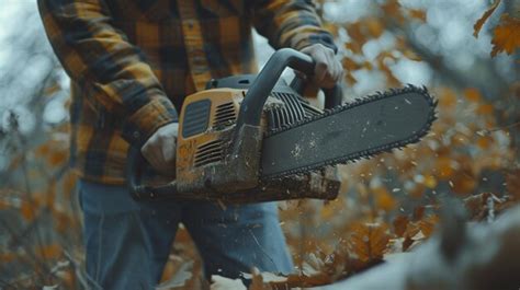 Premium Photo Man Using A Chainsaw In The Woods