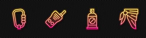 곤충 카라비너 워키 토키 반다나 또는 바이커 스카프에 대한 세트 라인 스프레이 빛나는 네온 아이콘 벡터 강철에 대한 스톡 벡터