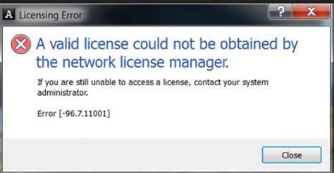 A Valid License Could Not Be Obtained By The Network License Manager Error [ 96 7 11001] When