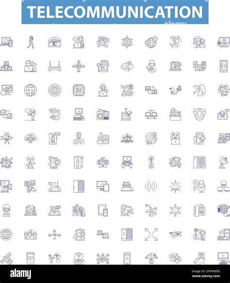 Telecommunication Line Icons Signs Set Telecom Networking