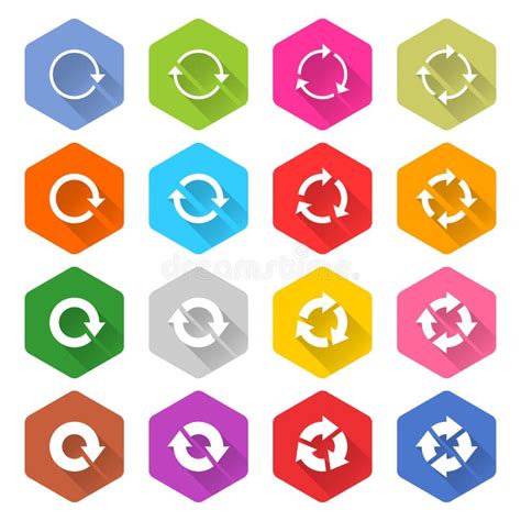 Flat Arrow Reload Icon Hexagon Web Button Stock Vector Illustration