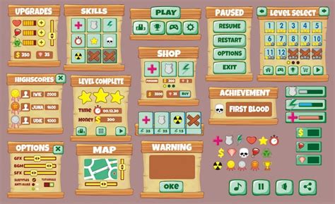 Premium Vector Set Of Game Interface With Buttons