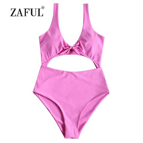 Zaful One Piece Swimwuit Women Swimwear High Rise Cut Out Front Tied