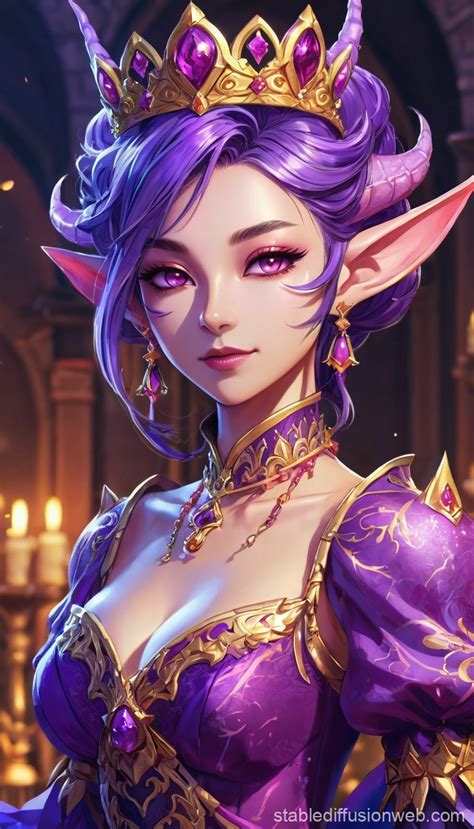 Purple Skinned Queen In Black Skin Tight Gown With Silver Tiara Prompts