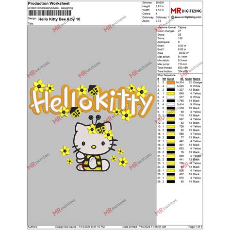 Hello Kitty Bee Embroidery Design Dst Pes