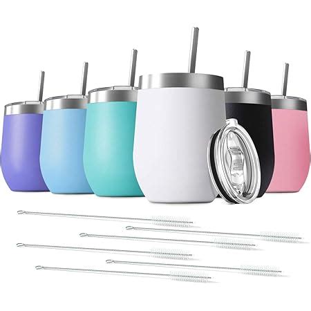 Amazon Pack Stainless Steel Wine Tumbler With Lid OZ Stemless Double Wall Insulated