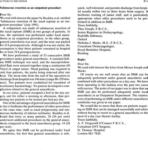 Submucous Resection As An Outpatient Procedure The Journal Of Laryngology And Otology