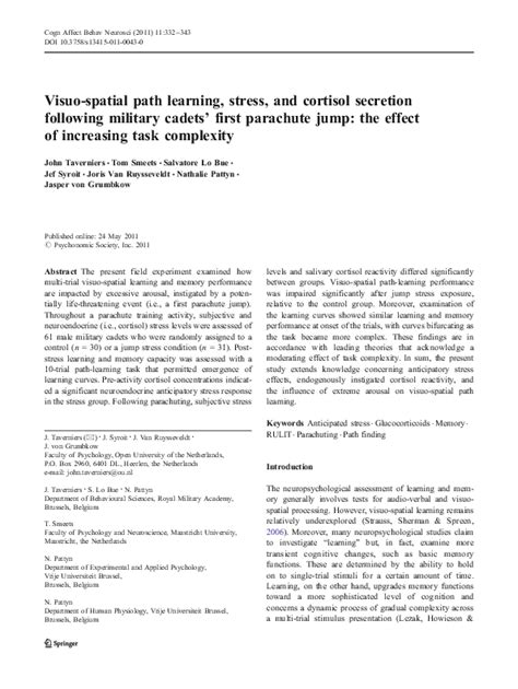 Pdf Visuo Spatial Path Learning Stress And Cortisol Secretion Following Military Cadets