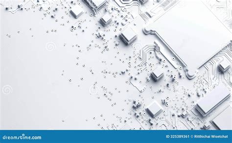A Futuristic Circuit Board Blanketed In White With Intricate Pathways And Tiny Components Like