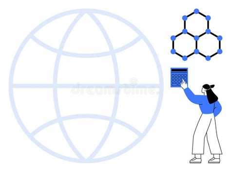 Woman Using Calculator With Molecular Structure And Global Network Grid