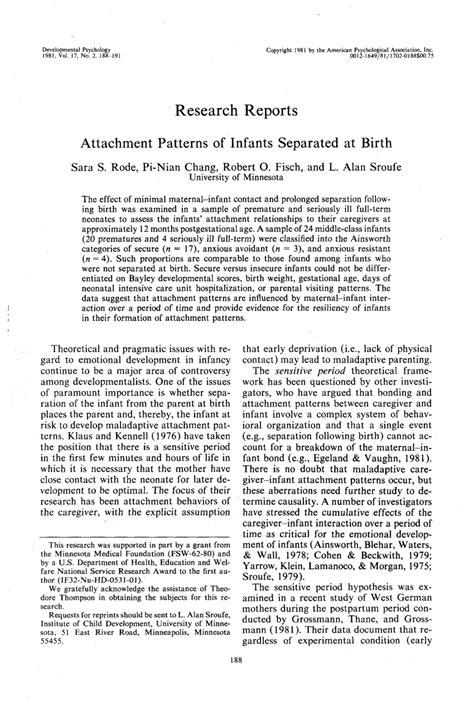 Pdf Attachment Patterns Of Infants Separated At Birth
