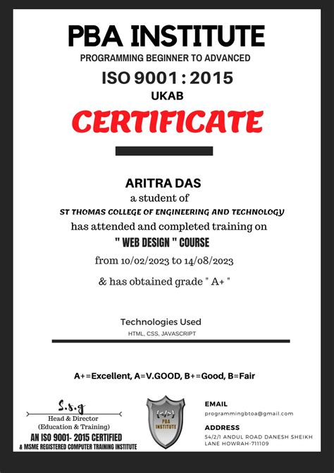 Internship Html Css Javascript Websitedesign Tcs Recruitment Aritra Das