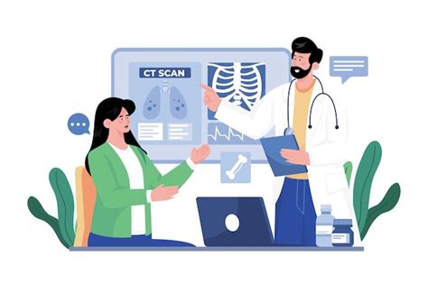 의사는 환자에게 Ct 스캔 결과를 보여줍니다 프리미엄 벡터