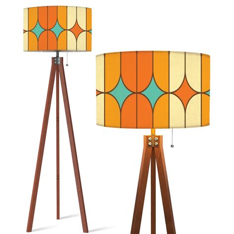Mid Century Modern Tripod Floor Lamp Orange Teal Geometric Mod