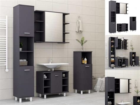 Vidaxl Badezimmer Set 4 Tlg Badmöbel Set Grau Spanplatte