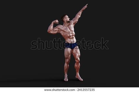 3d Illustration Shirtless Guy Blue Panties Stock Illustration