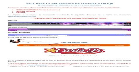 Guia Para La Generacion De Factura Carls Jr Generacion De Factura
