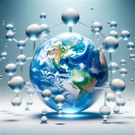 Earth Globe At The Center Of A Molecular Structure Of Water World