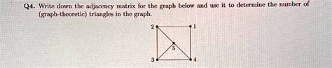 SOLVED Q4 Write Down The Adjacency Matrix For The Graph Below Aud Use