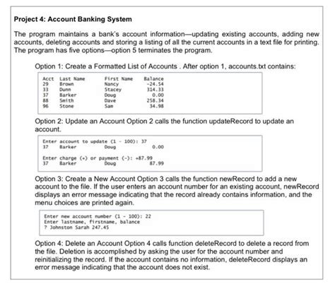 Solved Roject Account Banking System The Program Chegg