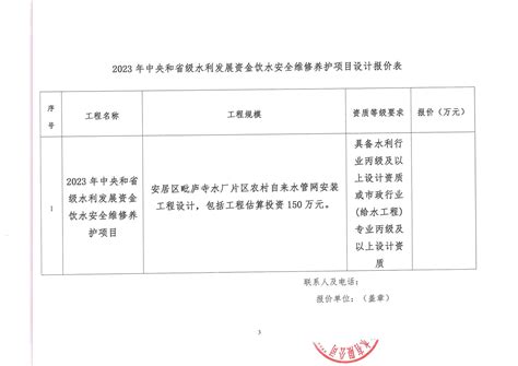 2023年中央和省级水利发展资金饮水安全项目设计报价邀请函 耀安集团