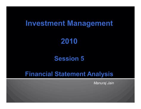 Financial Statement Analysis Investment Management Lecture Slides