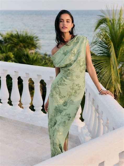 Buy Friends Like These Sage Green Lace Detail One Shoulder Midi Dress