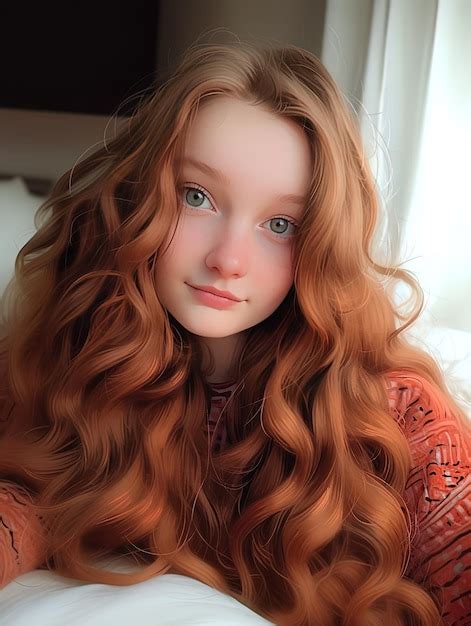 Premium Photo A Girl With Red Hair And A Shirt That Says I Love You