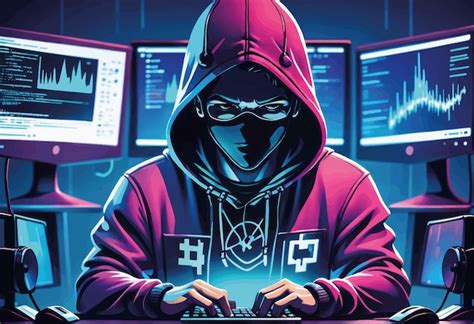 Premium Vector Hacker With Computer In Neon Style Hacker With
