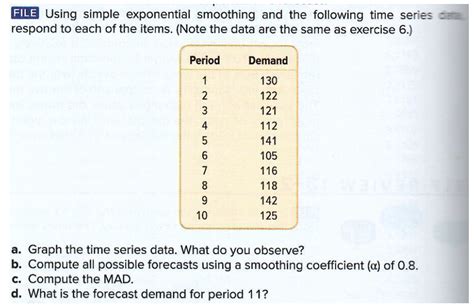 Solved File Using Simple Exponential Smoothing And The Chegg
