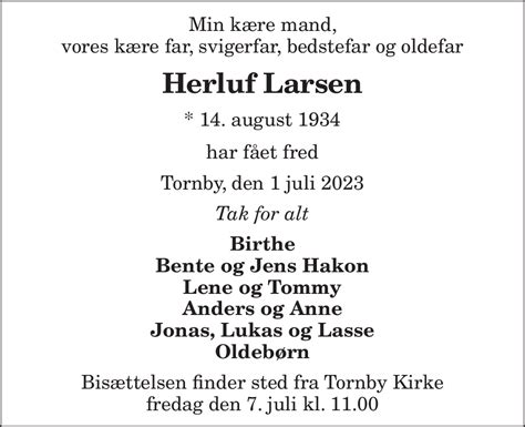 Dødsannonce For Herluf Larsen Nordjyske Dk