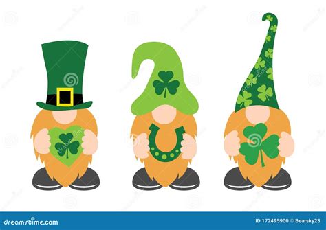 St Patrick`s Day Gnomes With Shamrock And Horseshoe Stock Vector