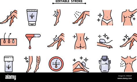 Waxing Outline Icons Set Editable Stroke Depilation Equipment Female