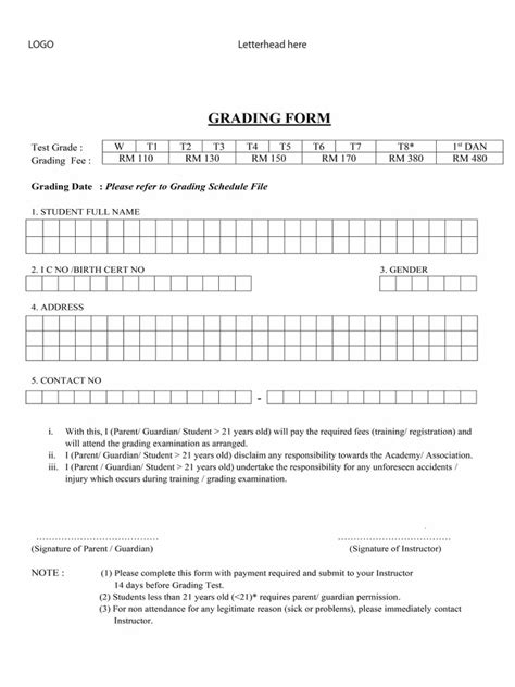 Sample Grading Form Taekwondo Pdf