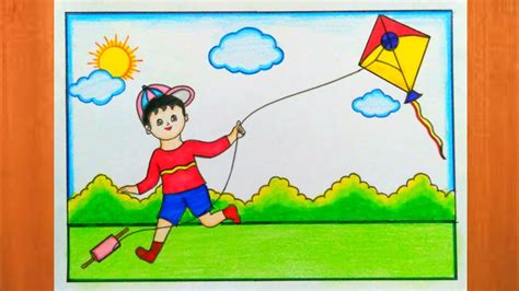 kite flying drawing