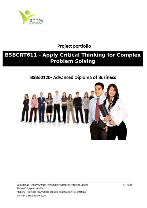 Bsbcrt 611 Project Portfolio Project Portfolio Bsbcrt611 Apply Critical Thinking For Complex
