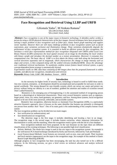pdf face recognition and retrieval using llbp and urfbiosrjournals