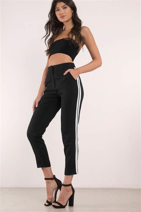Trendy Black Pants Side Striped Pants Black Pants Striped Pants