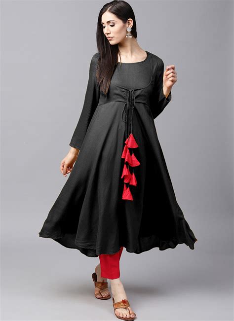 Buy Black Rayon Kurta Straight Pant Set Work Wear Online At Best Price