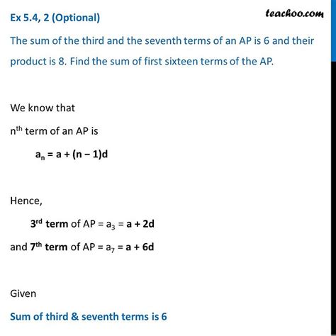 Ex Optional The Sum Of Third And Seventh Terms Of AP Is