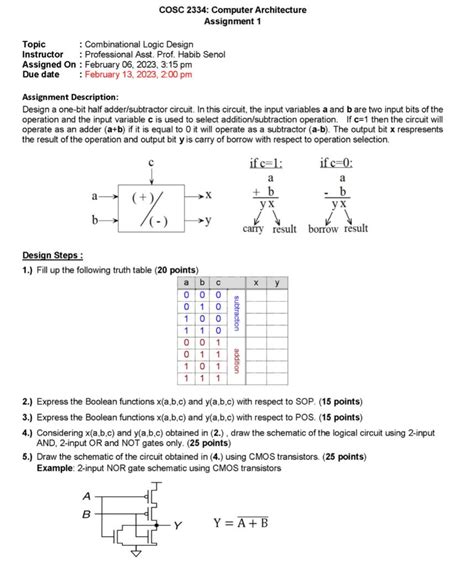 Solved Assignment Description Design A One Bit Half Chegg