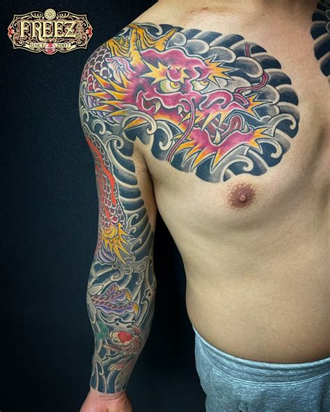龍の刺青irezumi関東彫り胸ひかえ腕九分【千葉幕張タトゥーtattoo】 千葉タトゥーは千葉市花見川区幕張本郷のfreez