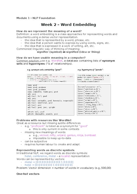Nlp Quiz Notes Module 1 Nlp Foundation Week 2 Word Embedding How Do We Represent The