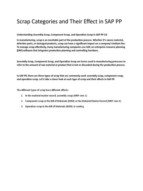 Scrap Categories And Their Effect In Sap Pp Pdf